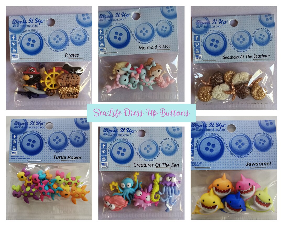 Sea Themed Dress It up Buttons Pirates Mermaids Shells Turtles Sharks ...