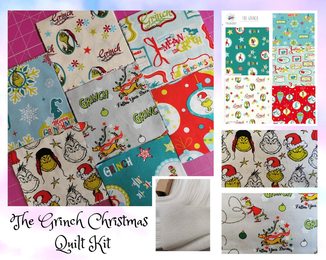 The Grinch Christmas Fabric Charm Pack Quilt Kit All Materials Needed to Make a Baby Quilt Charm ...