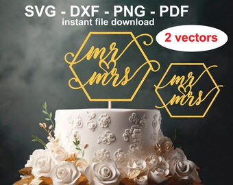 Cake Topper Wedding DXF PNG SVG Pdf - Etsy