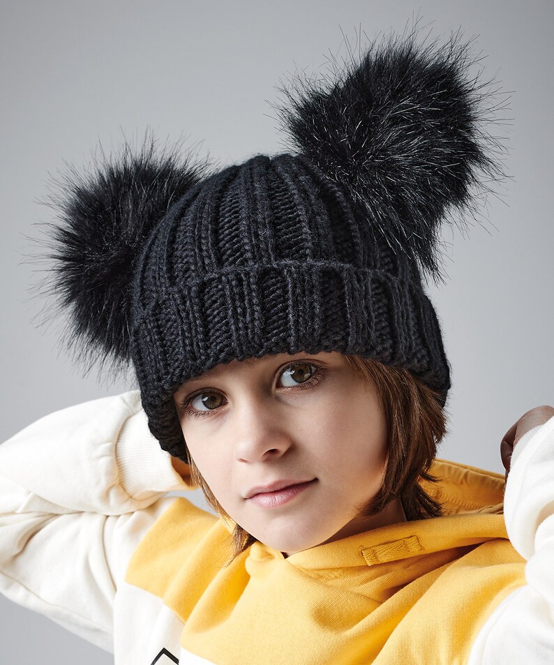 Personalised Disney Style Double Pom Pom Woolly Hat Black Mickey Mouse ...