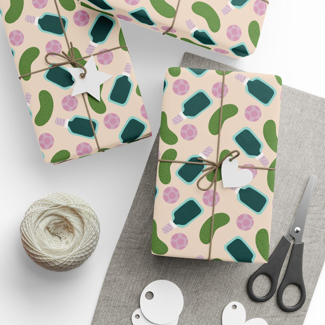 Pickleball Gift Wrap, Cute Pickle Illustration, Sports Wrapping Paper ...