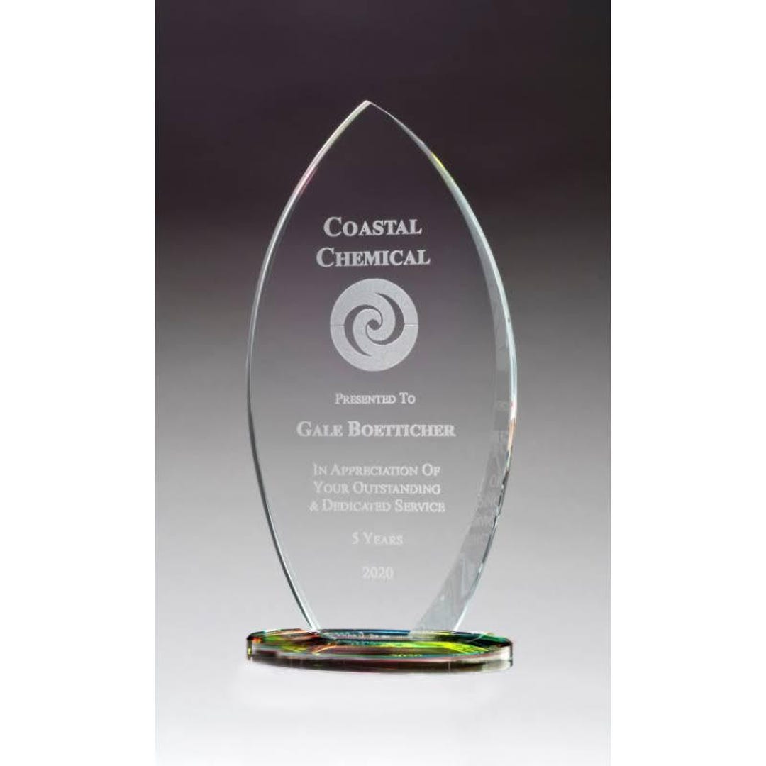 Clear Glass Flame Award With Prism Effect Base - Custom Engraved Trophy ...