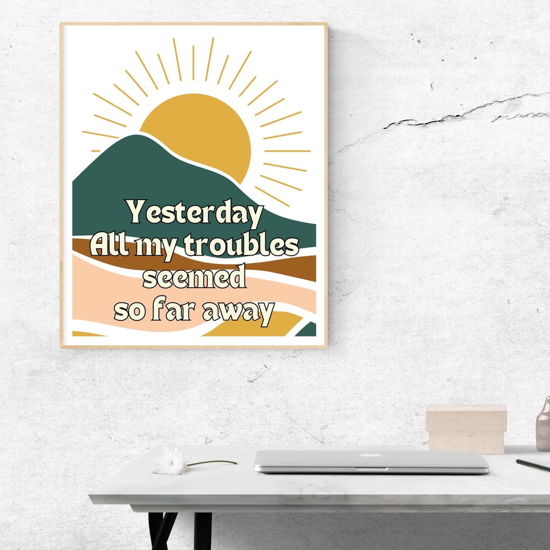The Beatles 'yesterday' Lyrics Art Print, Retro 60s Decor (digital ...