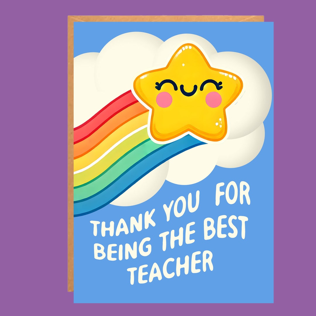 Thank You for Being the Best Teacher Cute Star Thank You Teacher Card ...