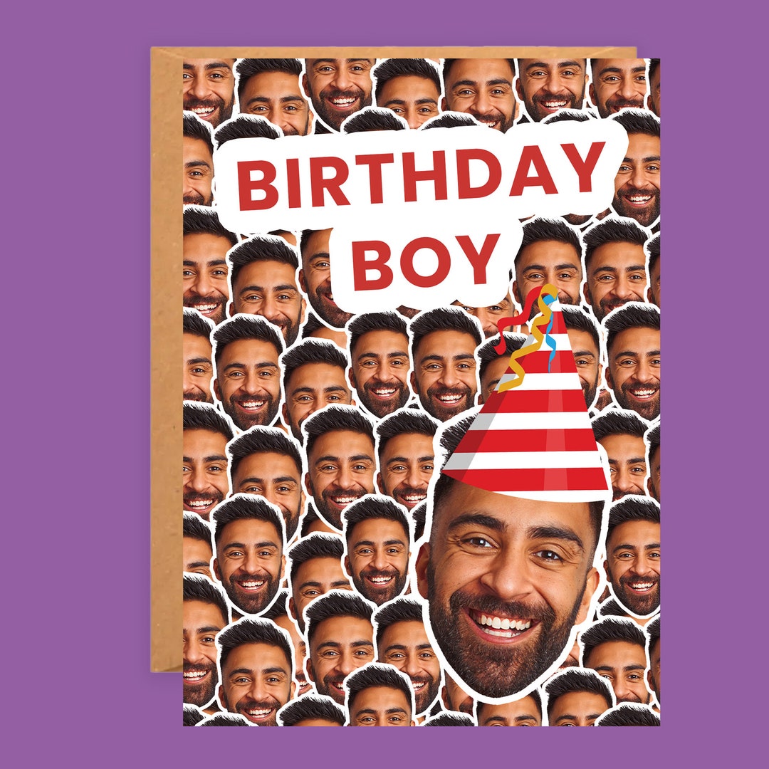 Birthday Boy Face Mash Birthday Card, Customised With Their Photo - Etsy