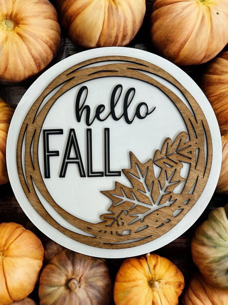 Hello Fall Sign, Fall Decor, Round Fall Sign, Fall Decorations, Autumn ...