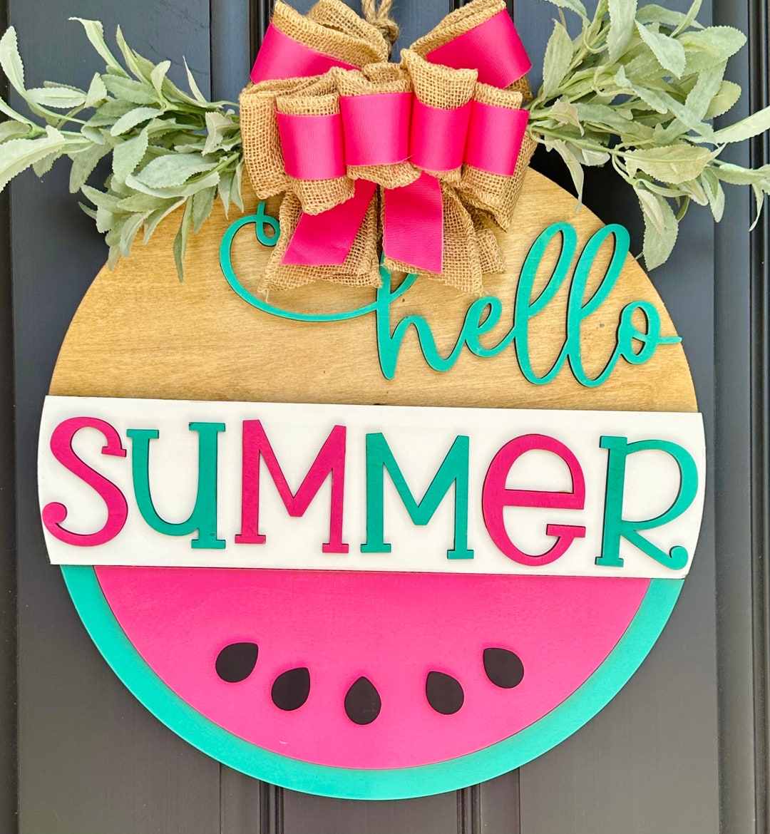 Welcome Sign, Summer Decor, Door Hanger, Wreath, Patio Decor, Porch ...