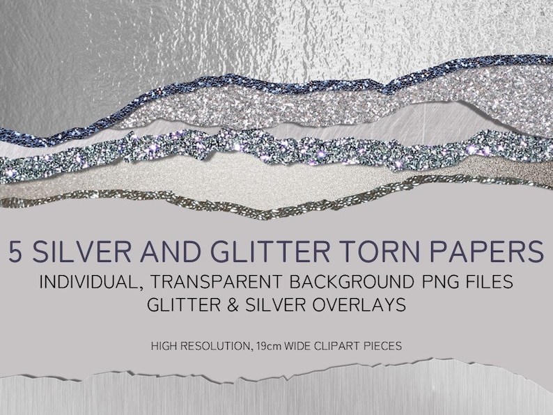 Torn Silver Paper Clipart Silver Glam Edges Glitter Tears | Etsy