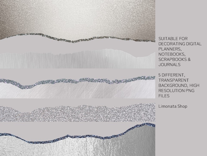 Torn Silver Paper Clipart Silver Glam Edges Glitter Tears | Etsy