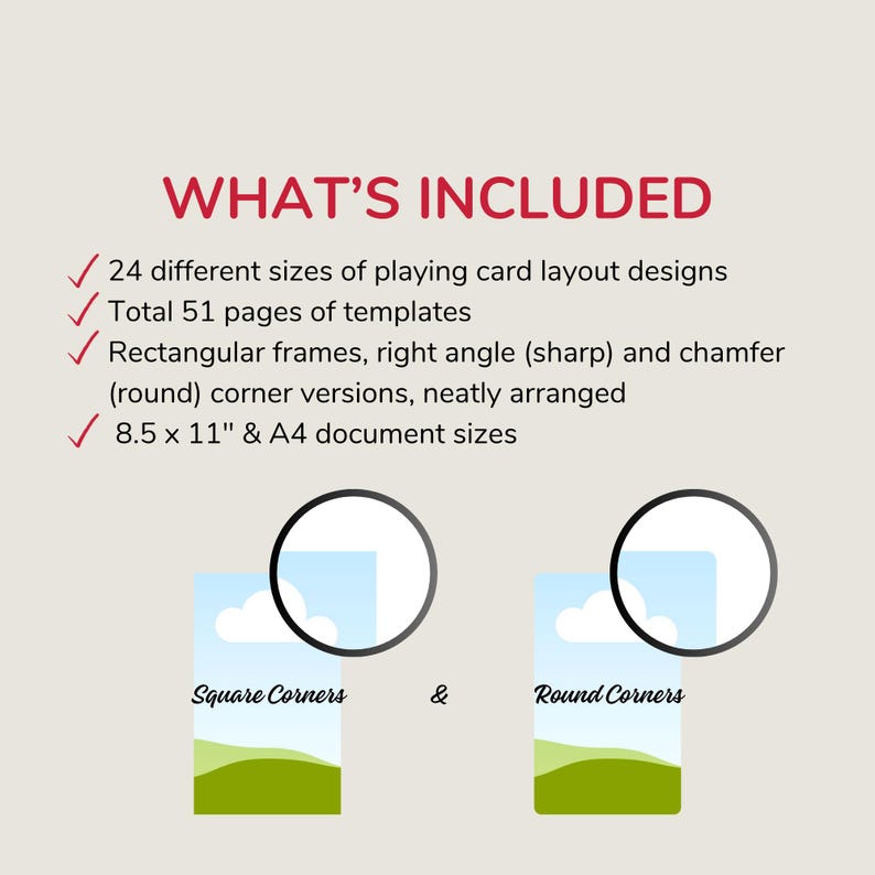 Playing Card Templates, 24 Unique Card Sizes, 51 Page Bundle, A4 & US ...
