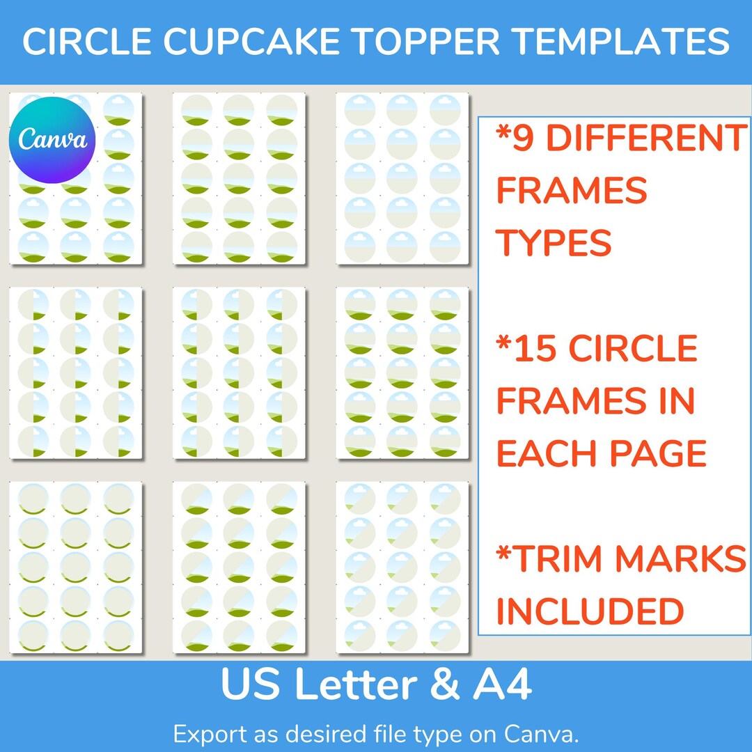 Editable Cupcake Toppers, Party Decorations, Printable Template, Canva ...