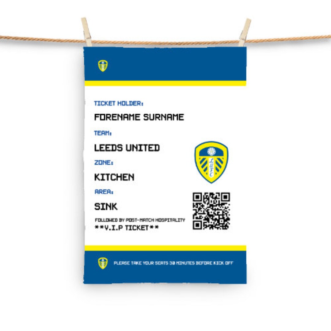 Personalised Leeds United Ticket Tea Towel - Officially Licensed ...