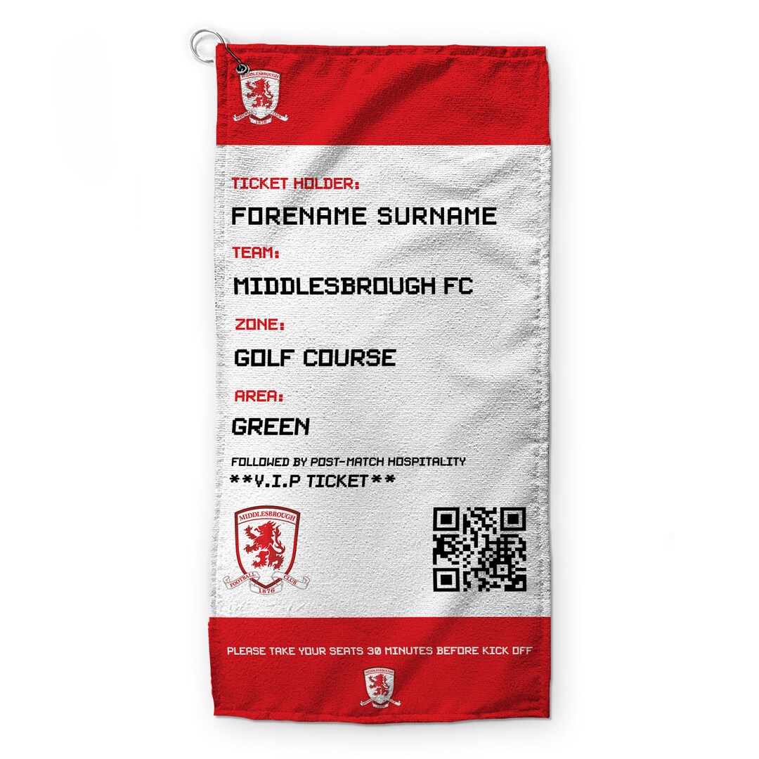 Personalised Middlesbrough FC Ticket Golf Towel Official Licensed ...