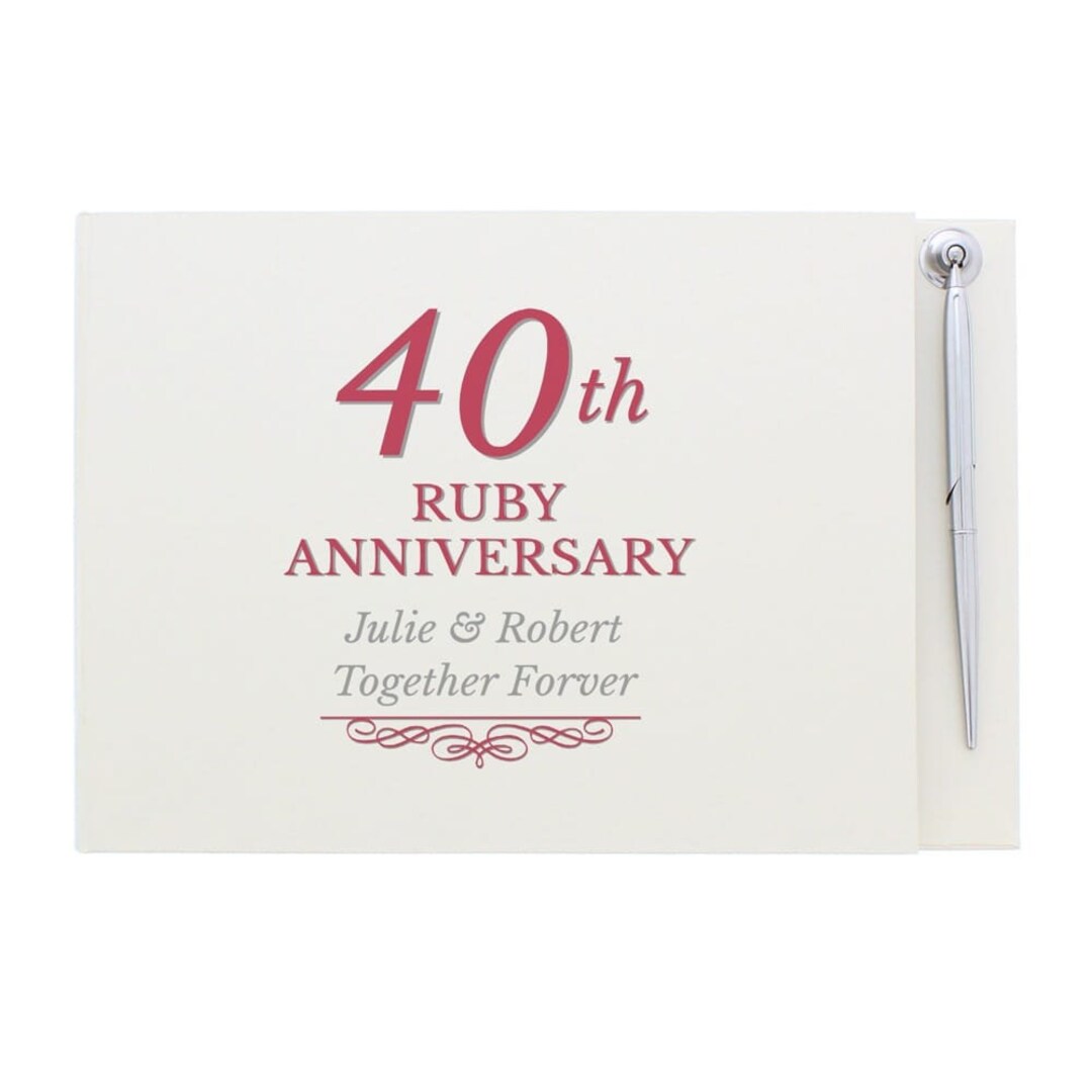 Personalised 40th Ruby Anniversary Hardback Guest Book & Pen ...