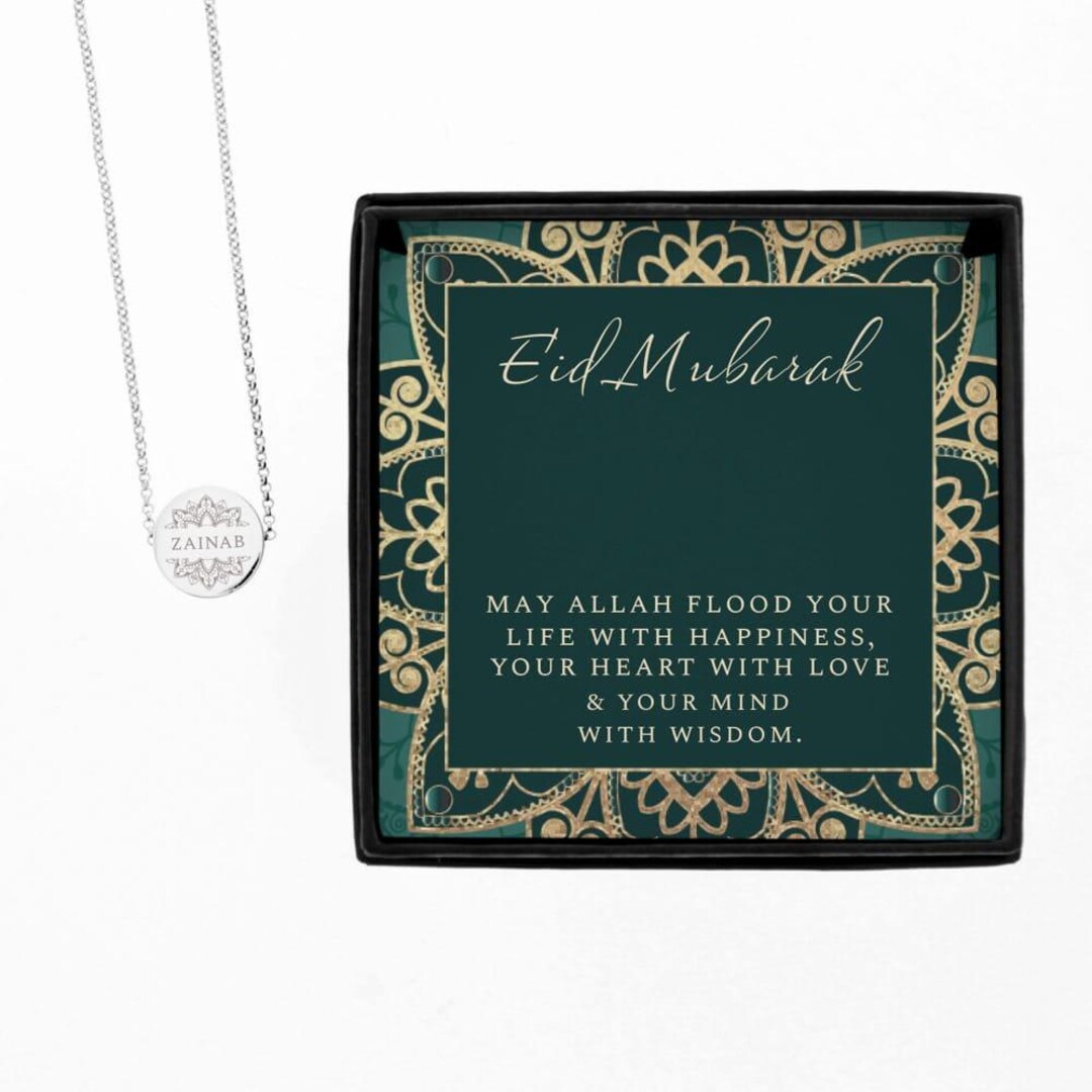 Personalised Sentiment Eid and Ramadan Disc Necklace and Box | Eid ...
