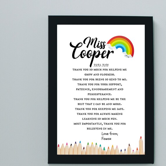 Teacher Thank You Poem Gift - Etsy UK