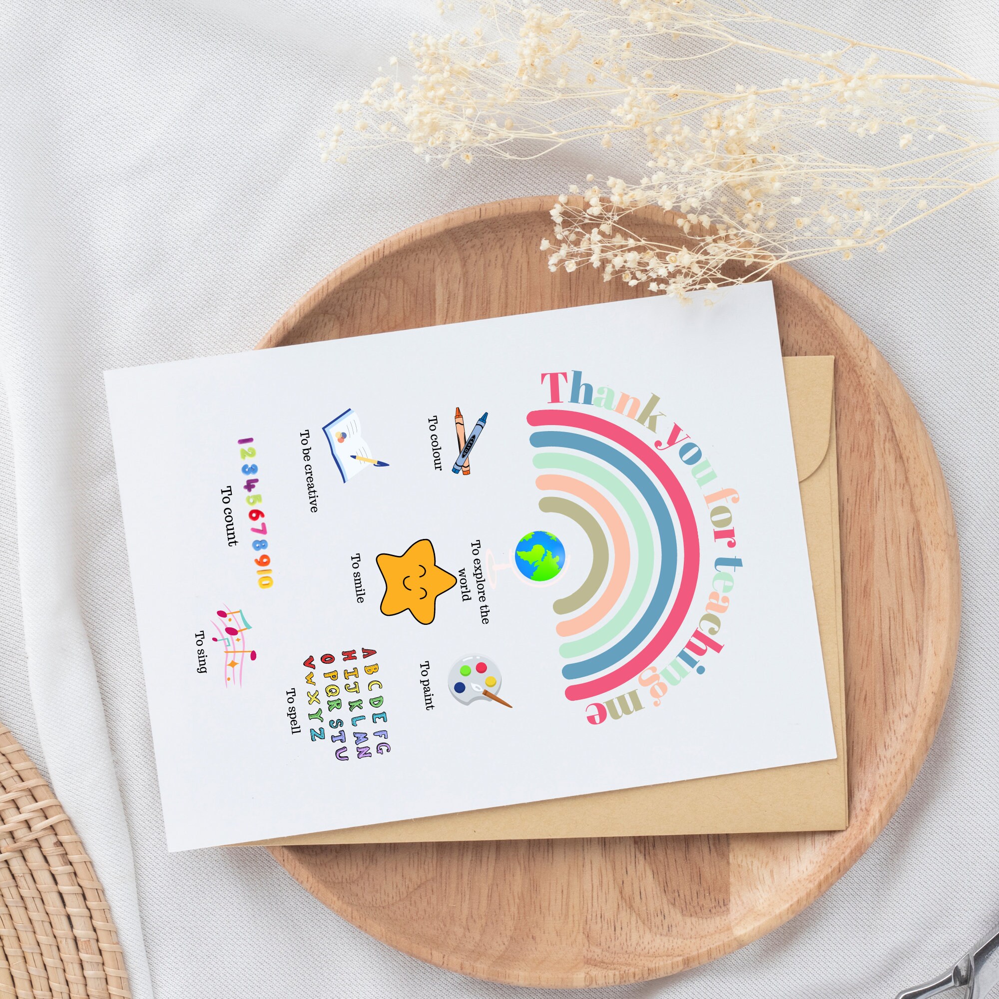 Teacher Thank You Card Boho Rainbow Teacher Thank You Card - Etsy