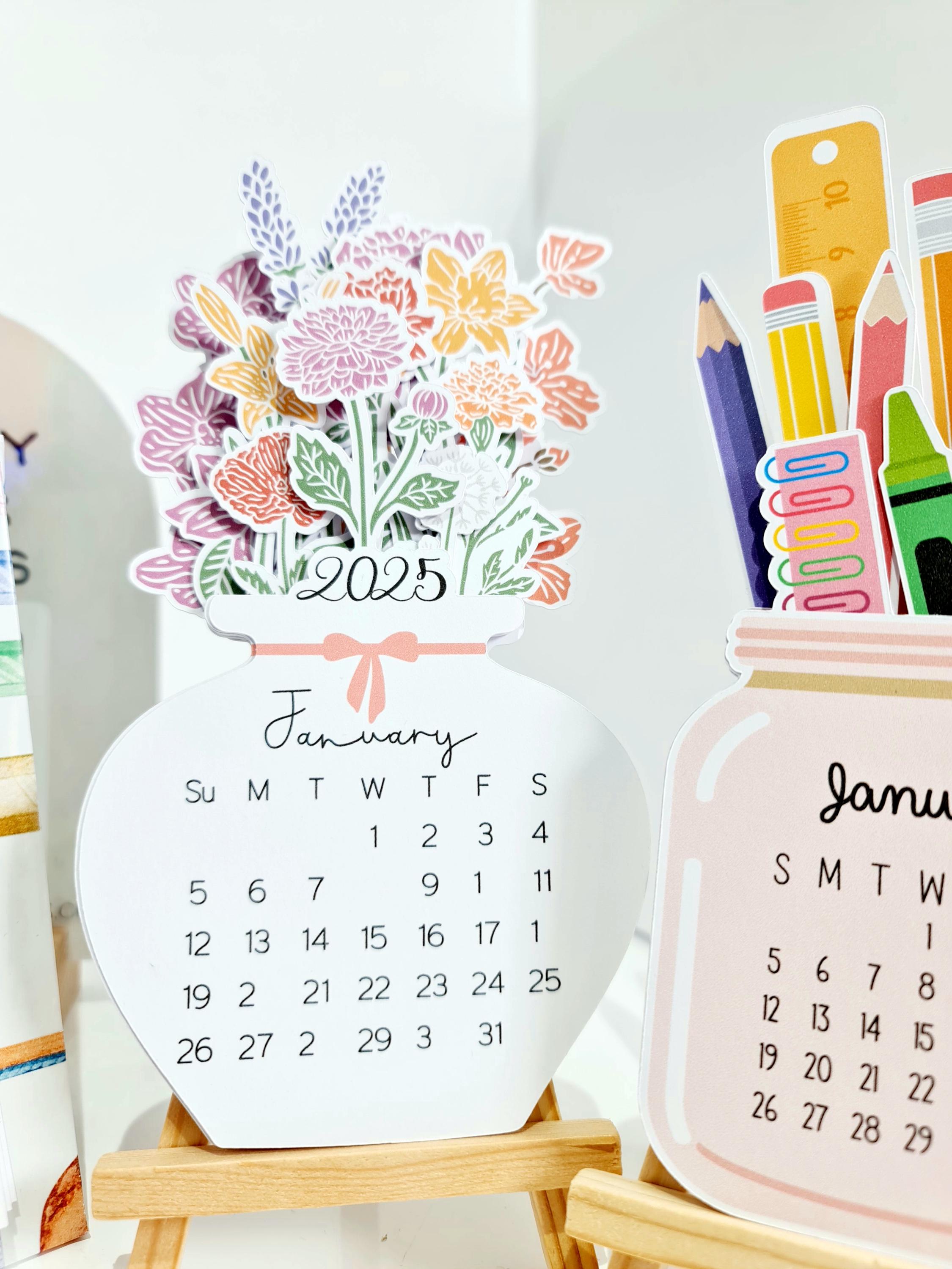 Vibrant Flower Vase Desk Calendar With Wooden Easel Stand |2026 ...