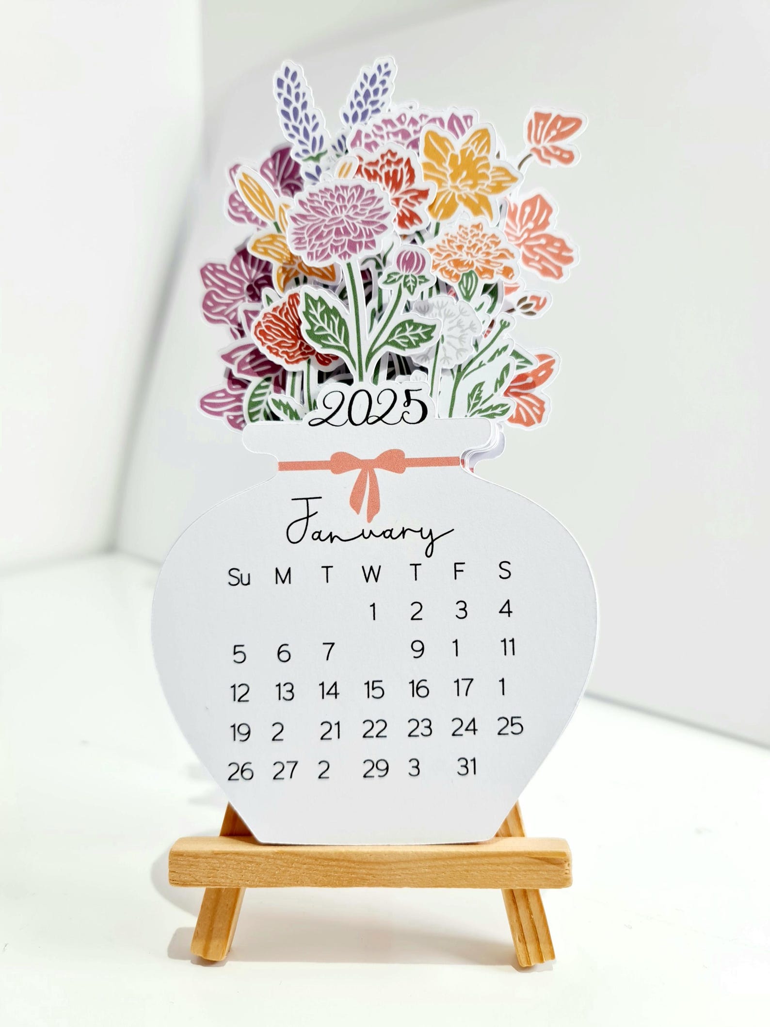 Vibrant Flower Vase Desk Calendar With Wooden Easel Stand |2026 ...