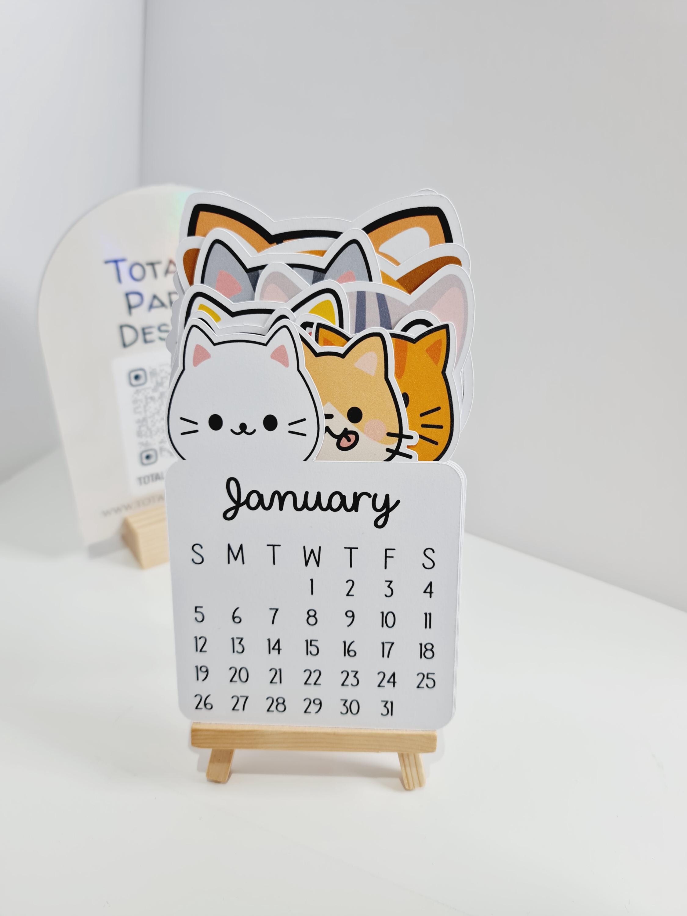Kawaii Cats Calendar | Cat Lovers Desk Calendar | Mini Calendar With a ...