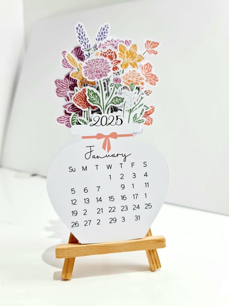 Vibrant Flower Vase Desk Calendar With Wooden Easel Stand |2026 ...