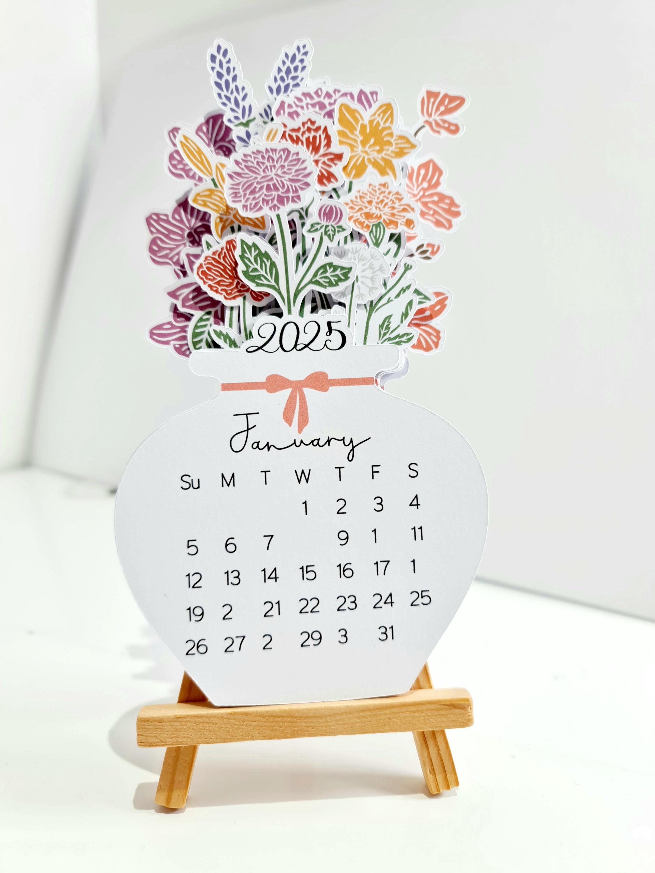 Vibrant Flower Vase Desk Calendar With Wooden Easel Stand |2026 ...