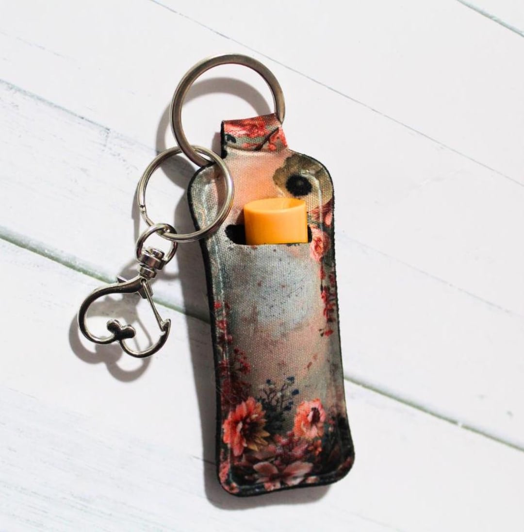 Pink Flower Lip Balm Keychain Holder, Lip Gloss Heart Keyring, Keychain ...