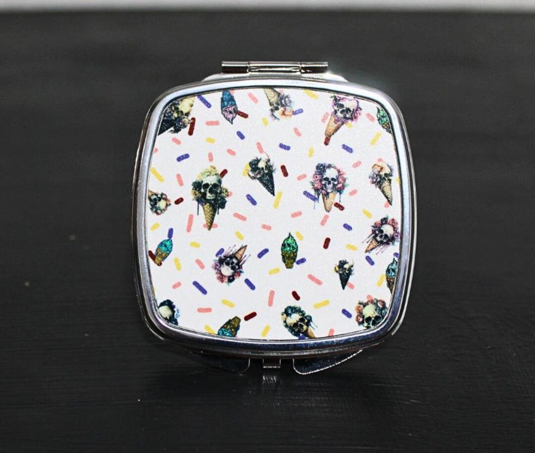 Skull Ice Cream Cone Compact Mirror , Double Sided, Makeup Mirror ...