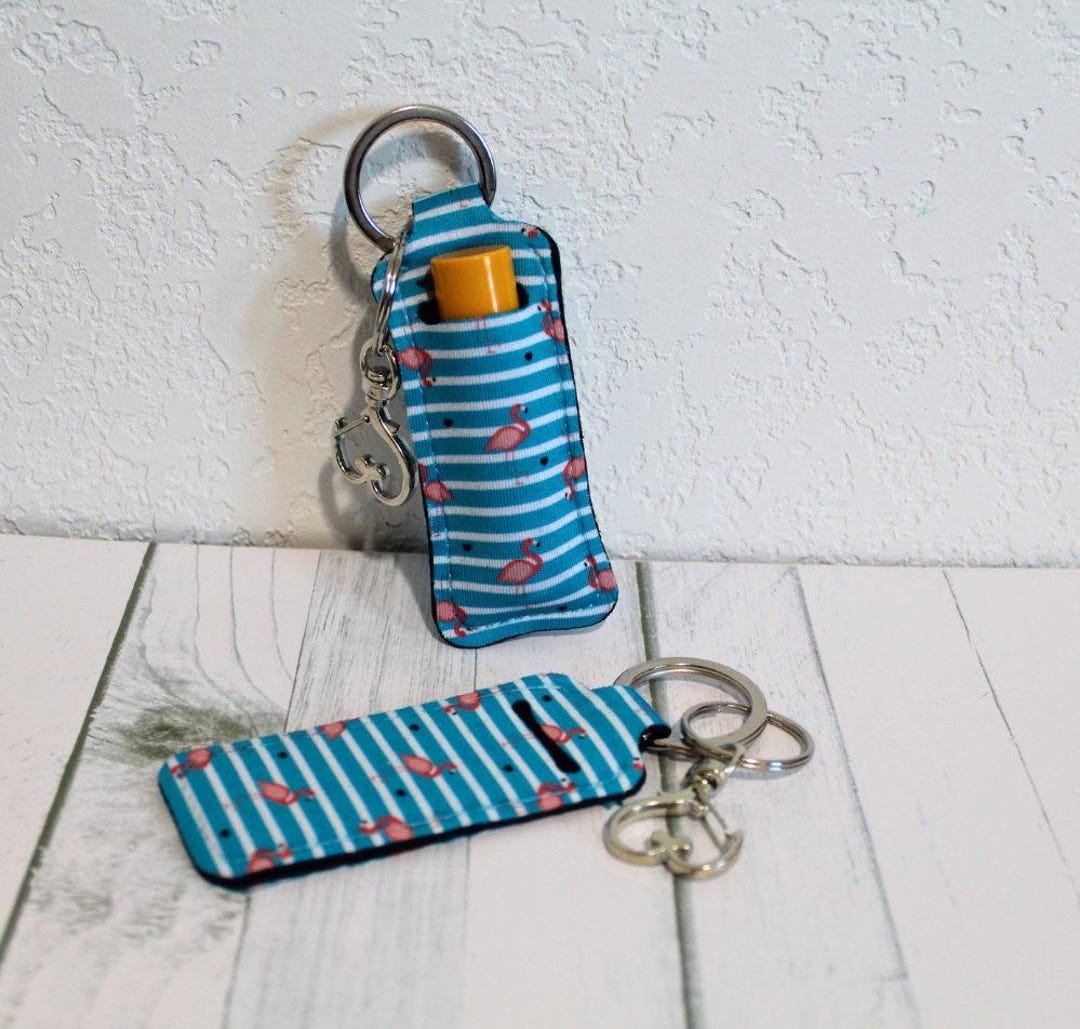 Flamingo Striped Lip Balm Keychain Holder: Heart Keyring - Etsy