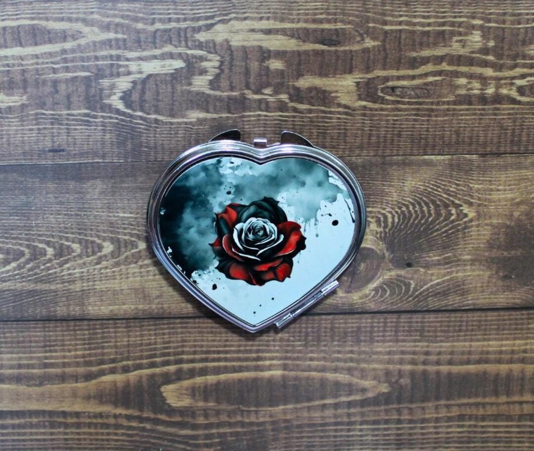 Black & Red Rose Compact Mirror, Double Sided, Makeup Pocket Mirror - Etsy
