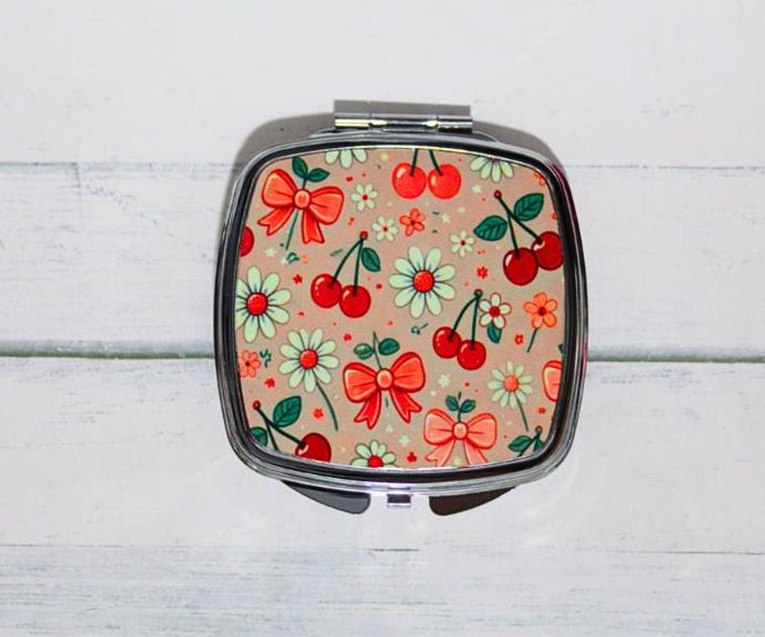 Cherry Print Compact Mirror: Square Double Sided Travel Mirror - Etsy