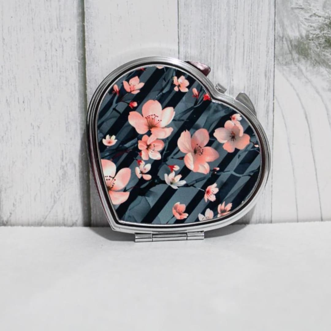Cherry Blossom Compact Mirror : Double Sided Heart Shaped Makeup Mirror ...