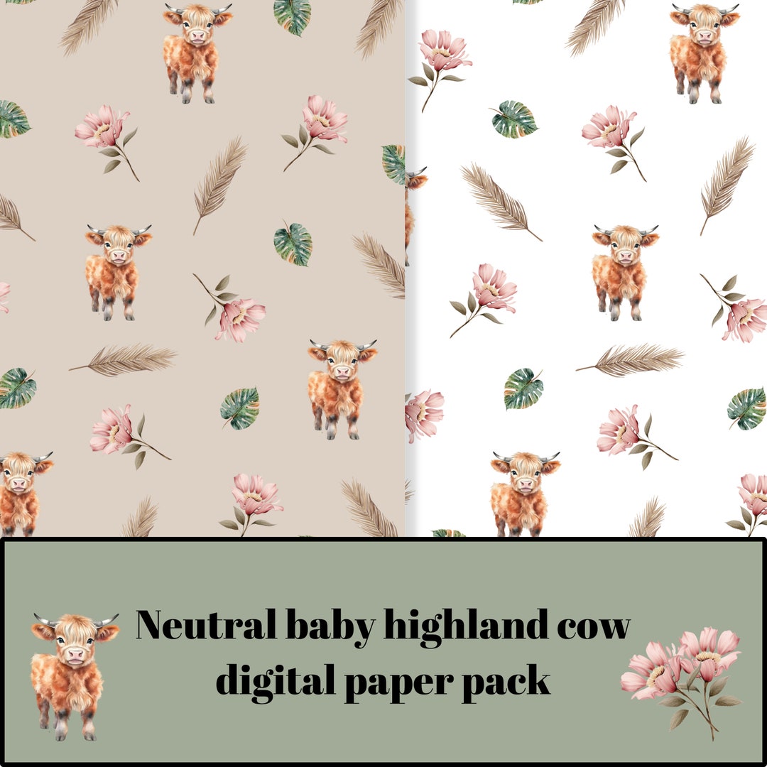 Highland Cow Digital Paper, Cow Pattern, Printable Paper, Baby Cow ...