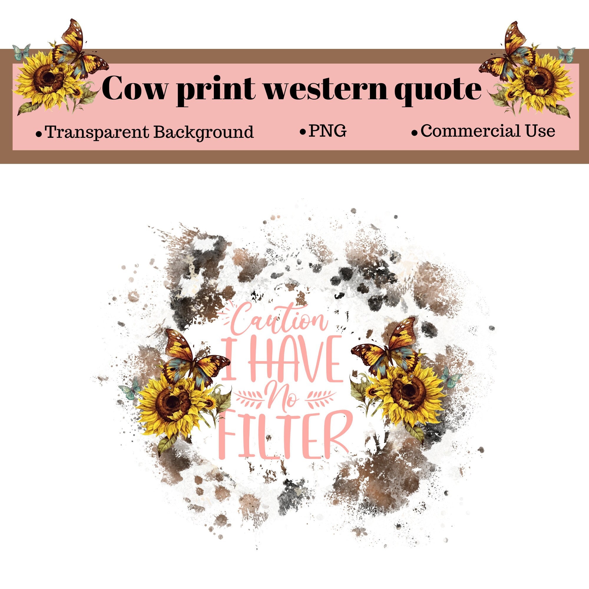Cow Print Western Quote Sublimation Design, Western Cow Clip Art ...