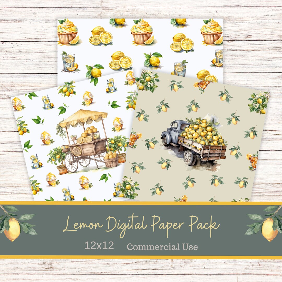 Lemon Truck Digital Paper Pack: Summer Backgrounds (PNG Files, Digital ...