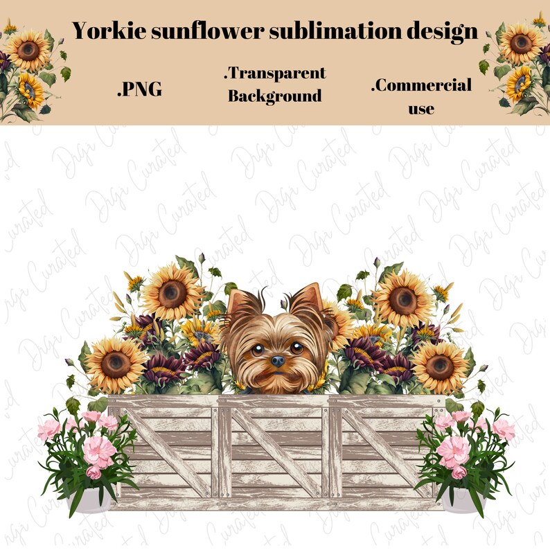 Yorkie Sunflower Clip Art, Yorkie Png, Printable, Sublimation Design ...