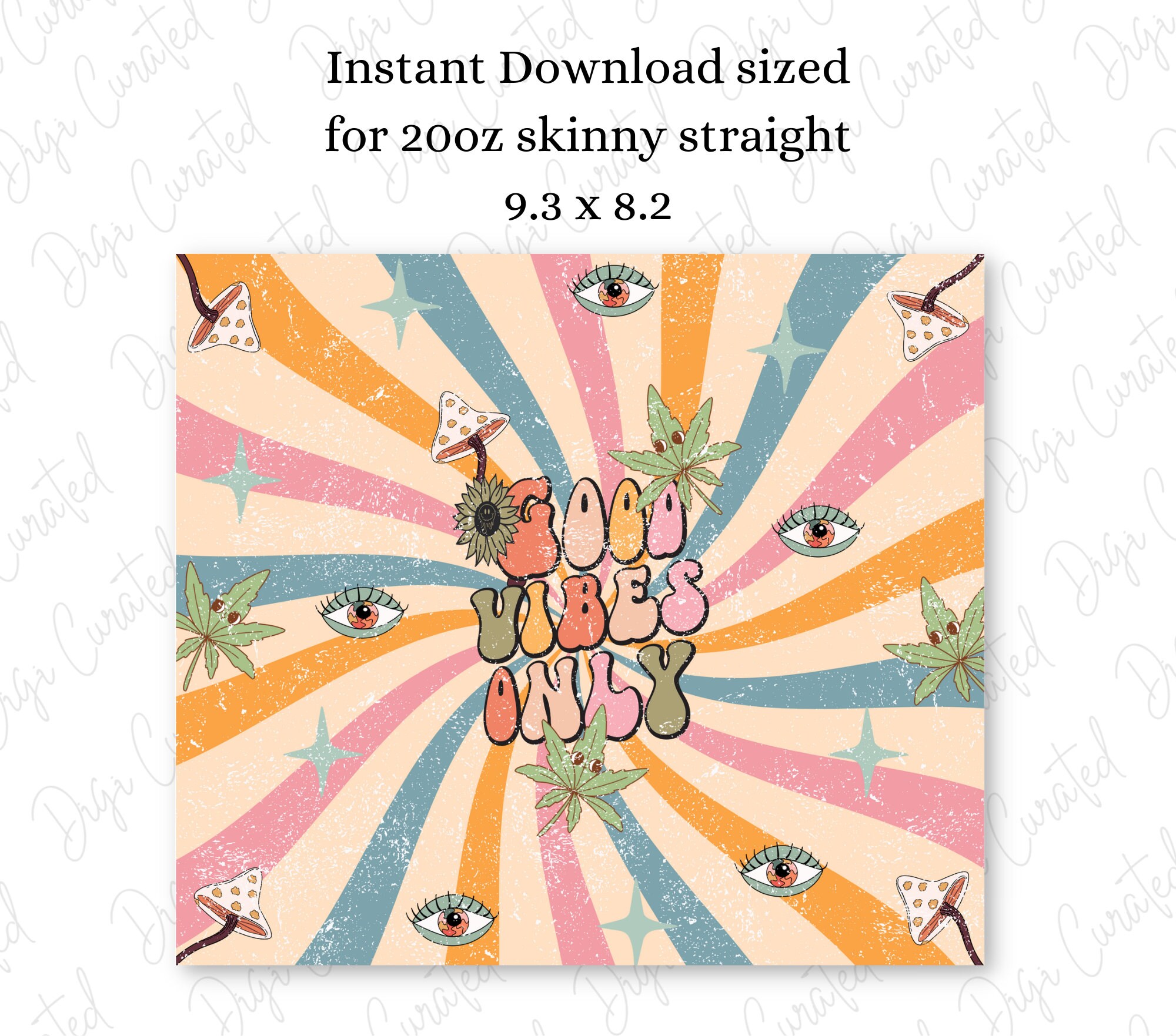 Good Vibes Retro Tumbler Wrap, 20oz Shinny, Skinny Tumbler Wraps, Retro ...