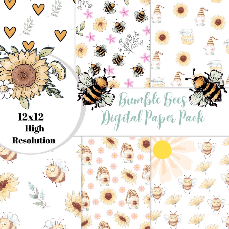 Bumblebee Digital Papers, Bee Pattern Paper, Honeycomb Design, Scrap ...
