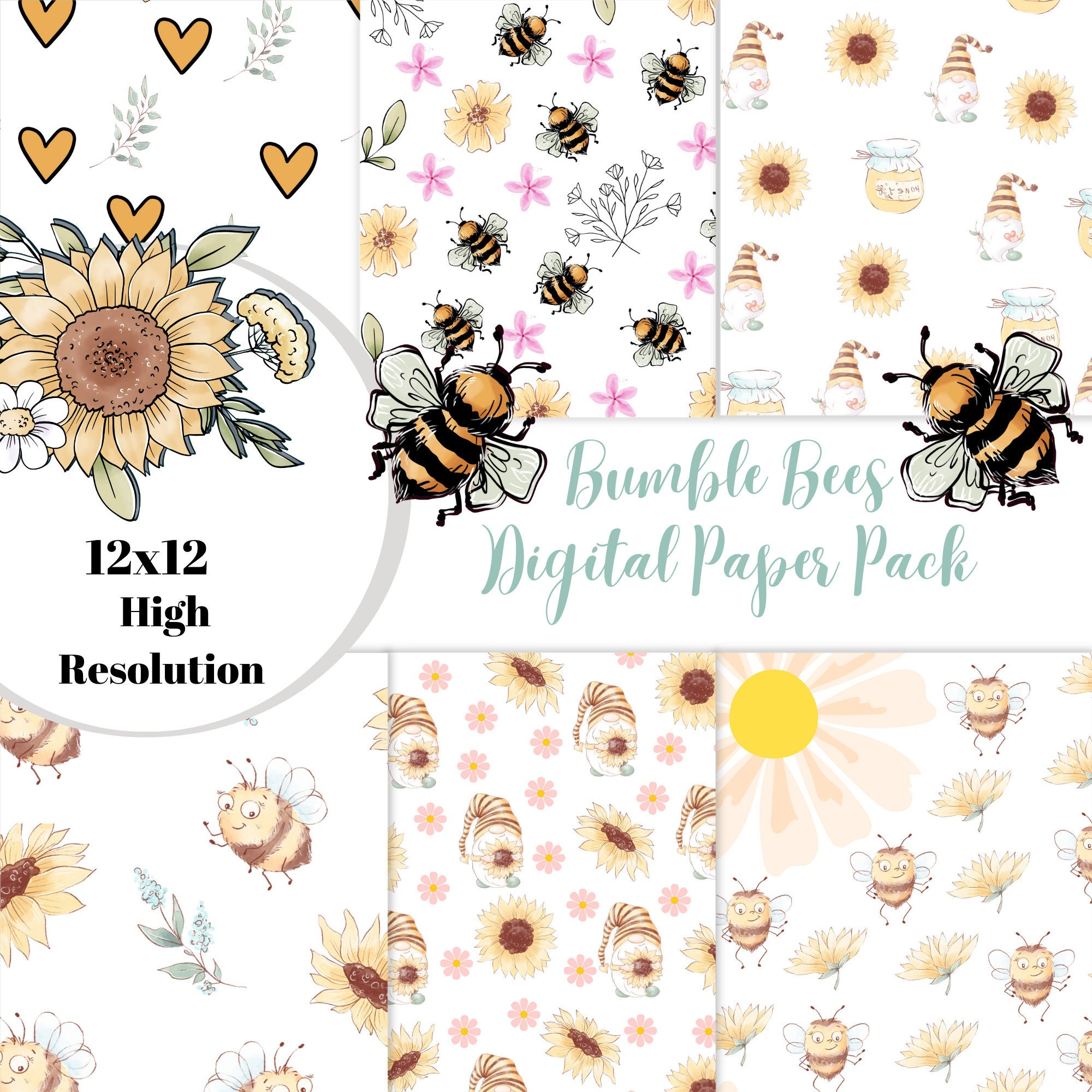 Bumblebee Digital Papers, Bee Patterned Paper, Honeycomb Design ...