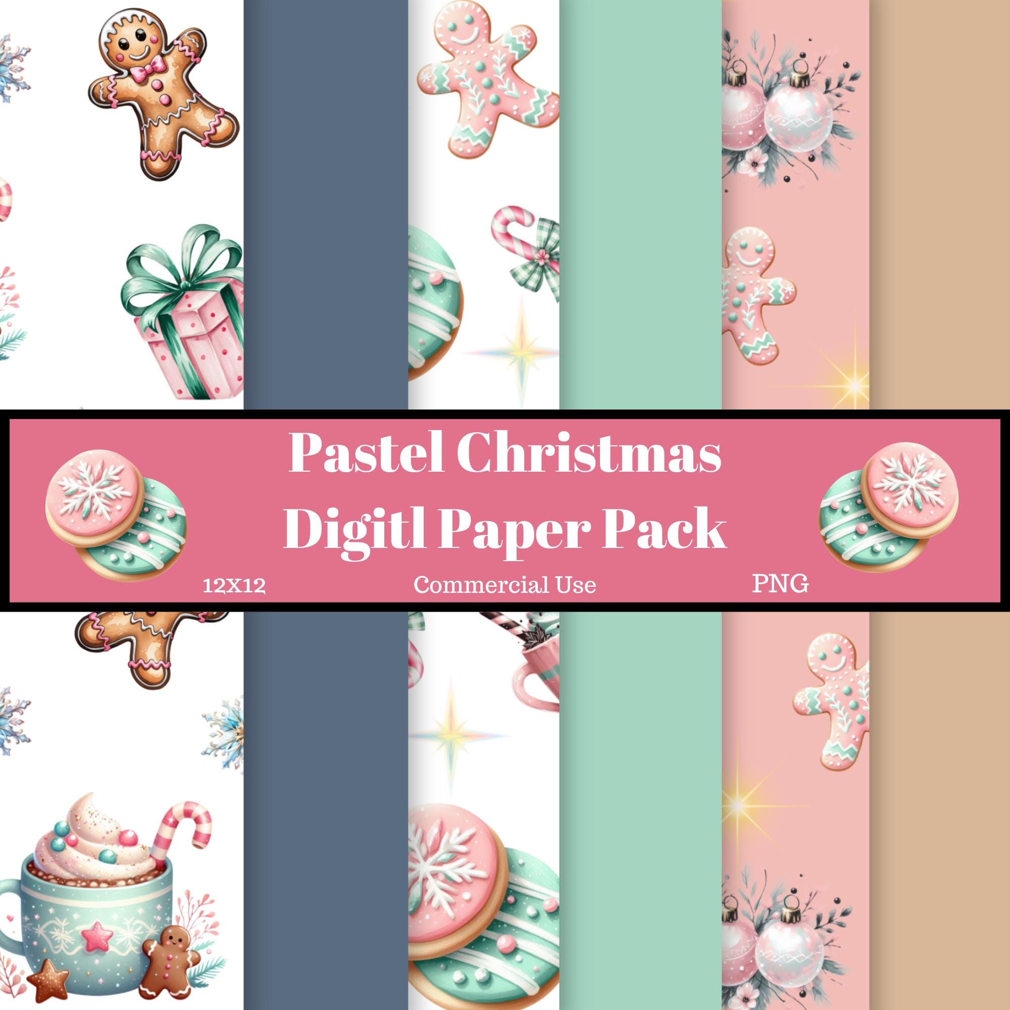 Pink Christmas Pastel Digital Papers, Christmas Backgrounds, Holiday ...