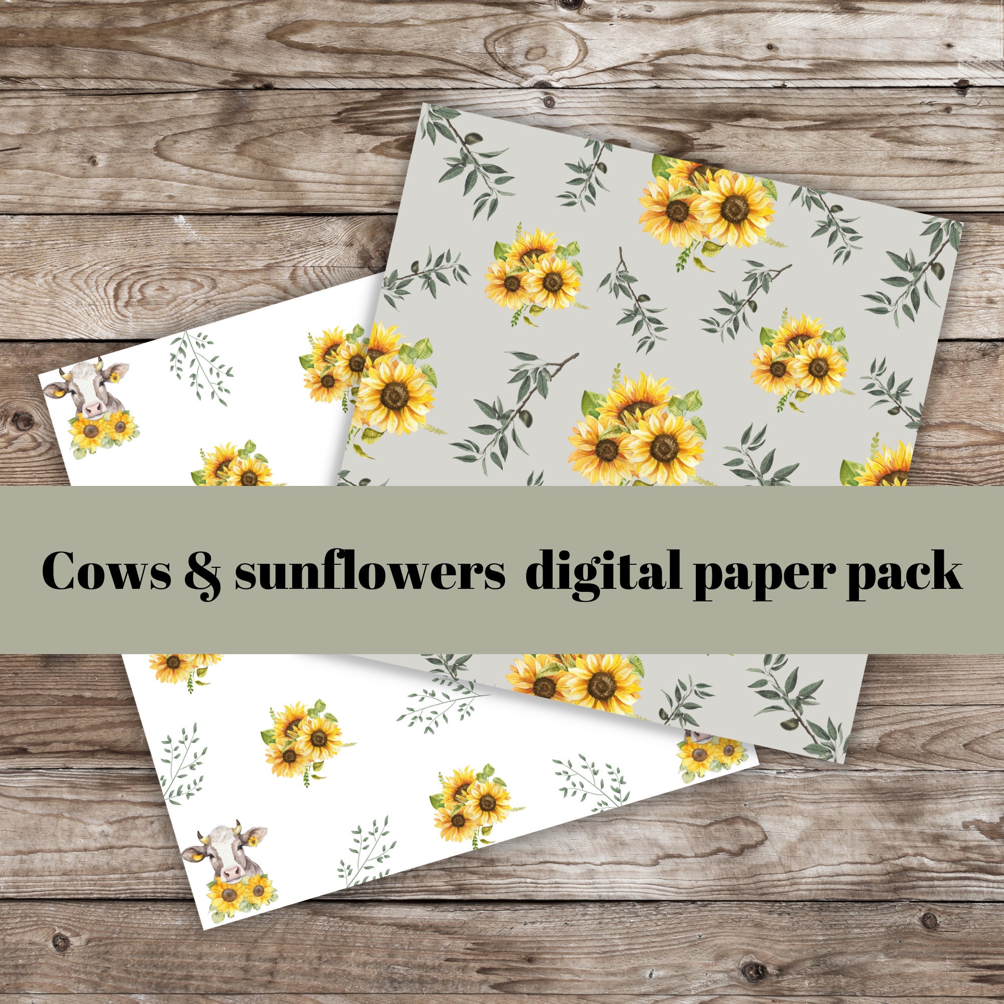 Cows and Sunflowers Digital Paper Pack Farm Life Patterns - Etsy