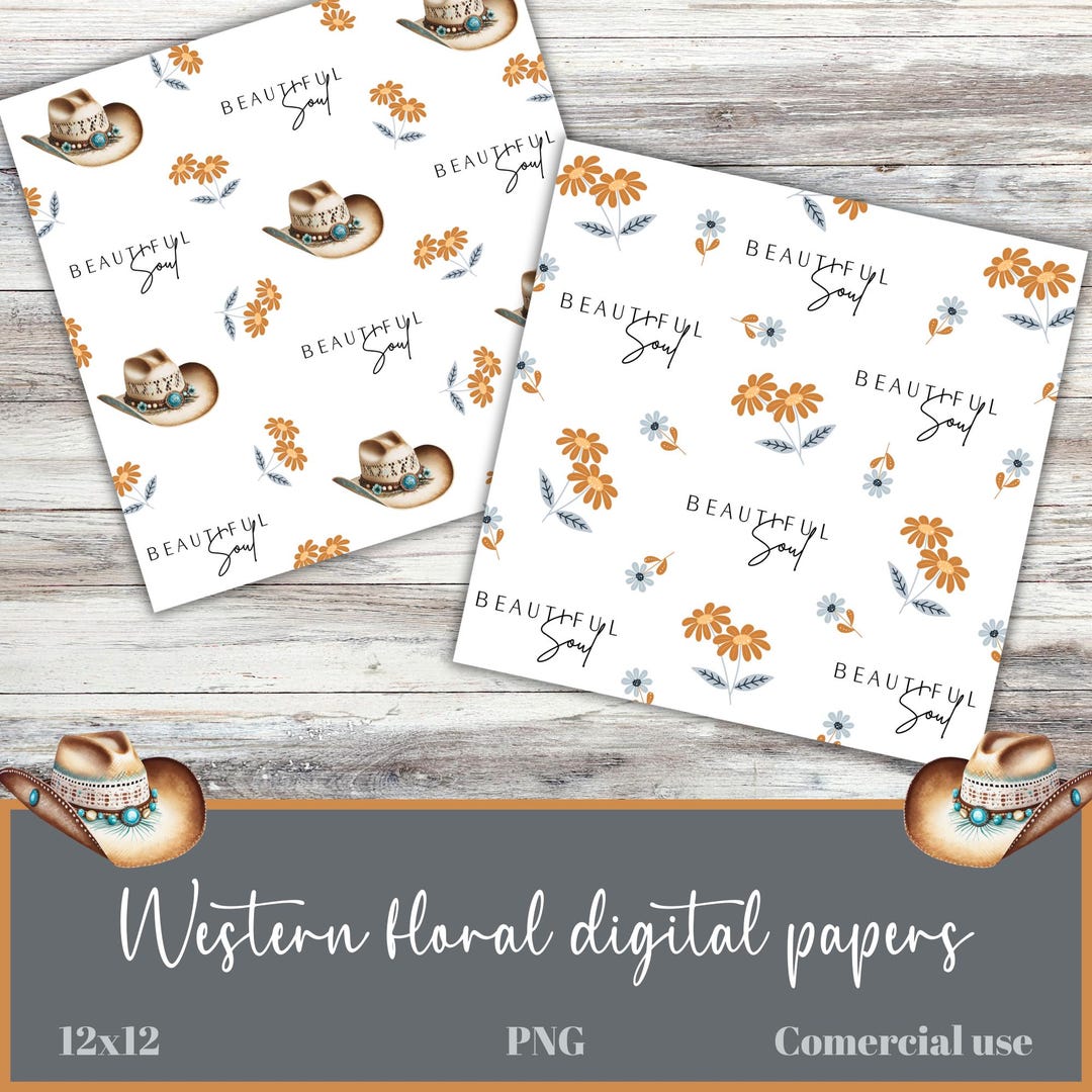 Western Floral Digital Papers, Printable Floral Papers, Collage ...