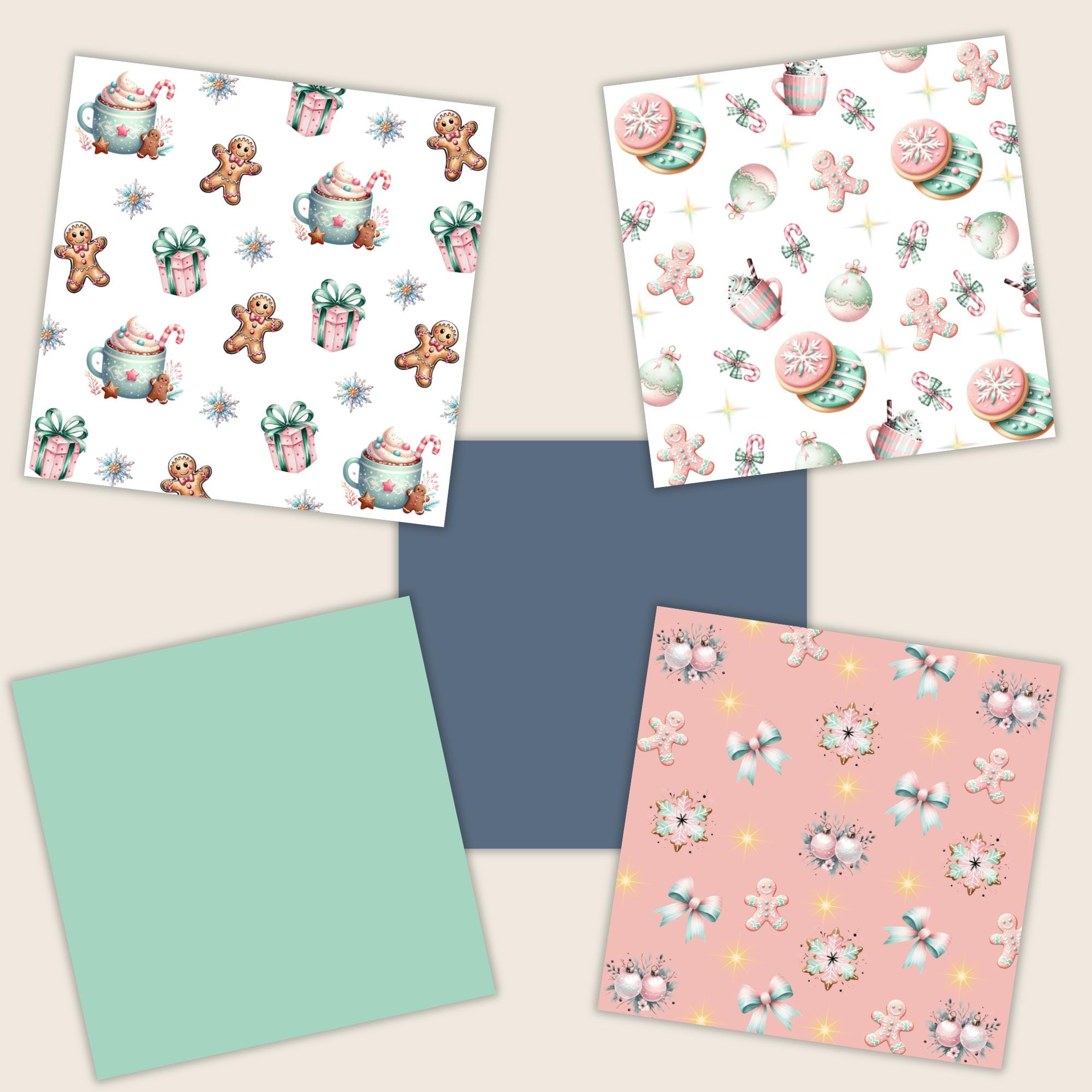 Pink Christmas Pastel Digital Papers, Christmas Backgrounds, Holiday ...