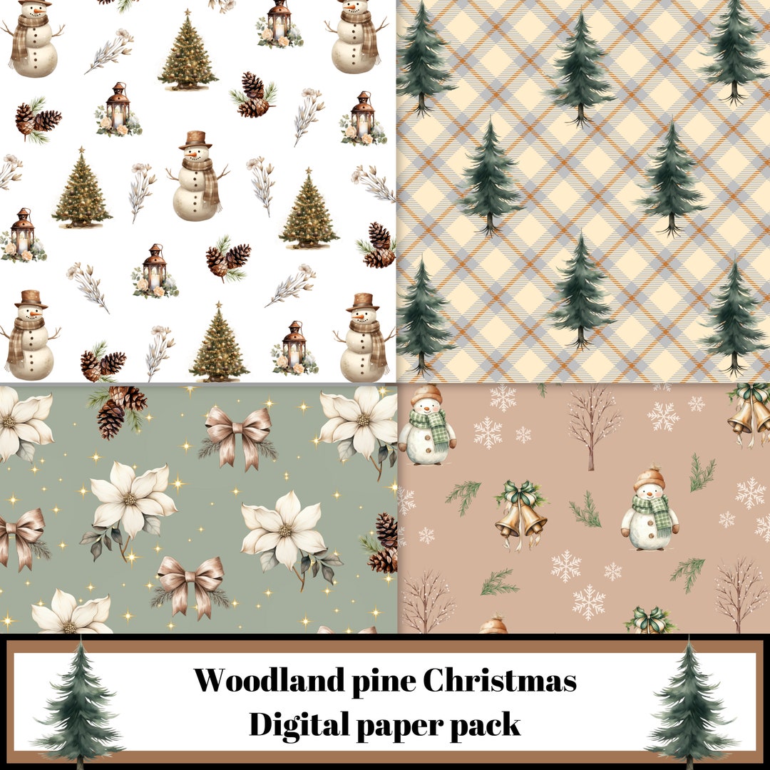 Woodland Pine Christmas Digital Paper, Christmas Background, Christmas ...