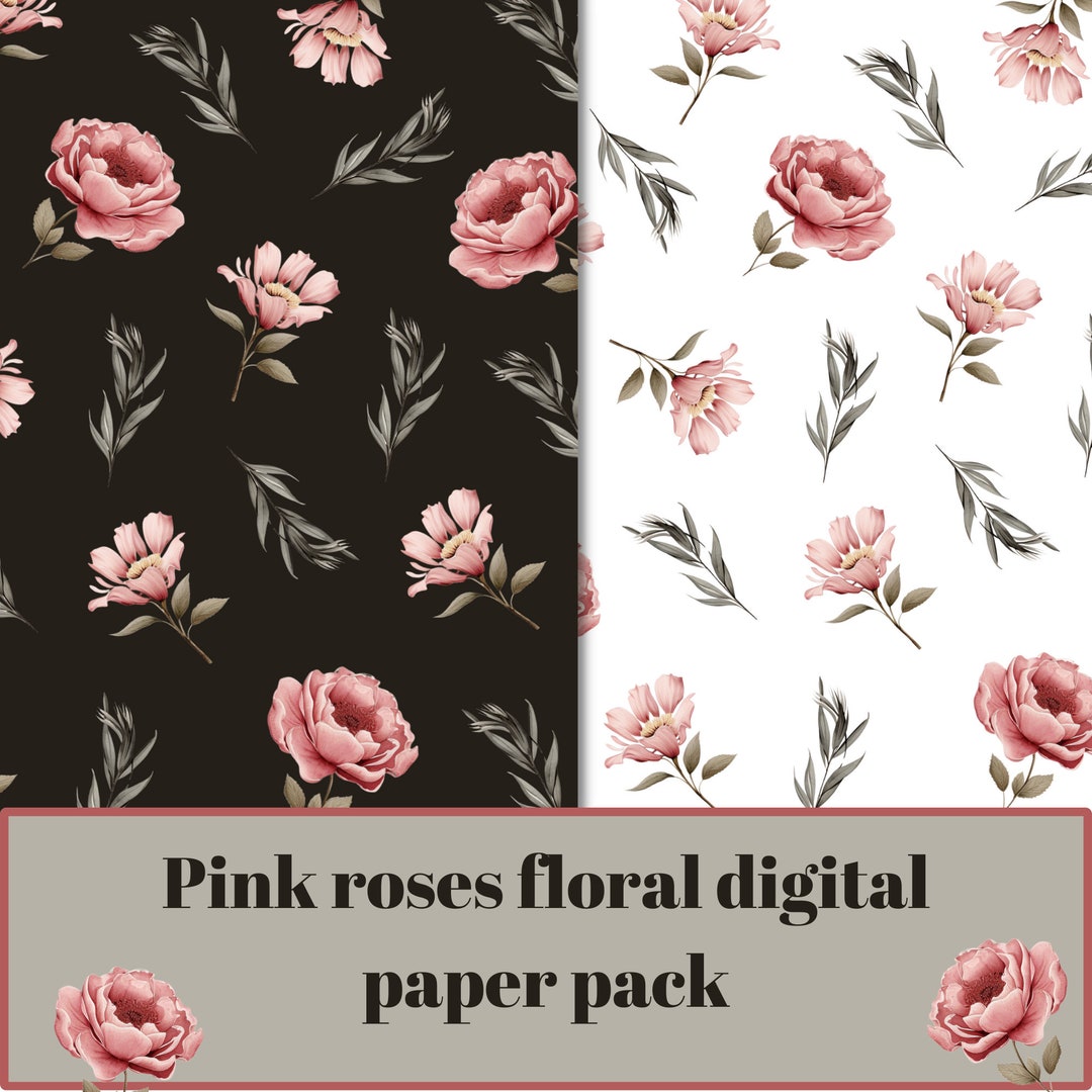 Rose Digital Paper, Pink Digital Paper Pack, Floral Patterns, Scrapbook ...