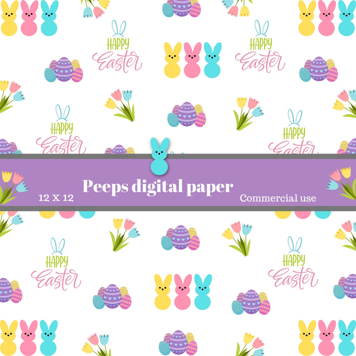 Peeps Digital Paper, Easter Papers, Easter Scrap Book Paper, Easter ...