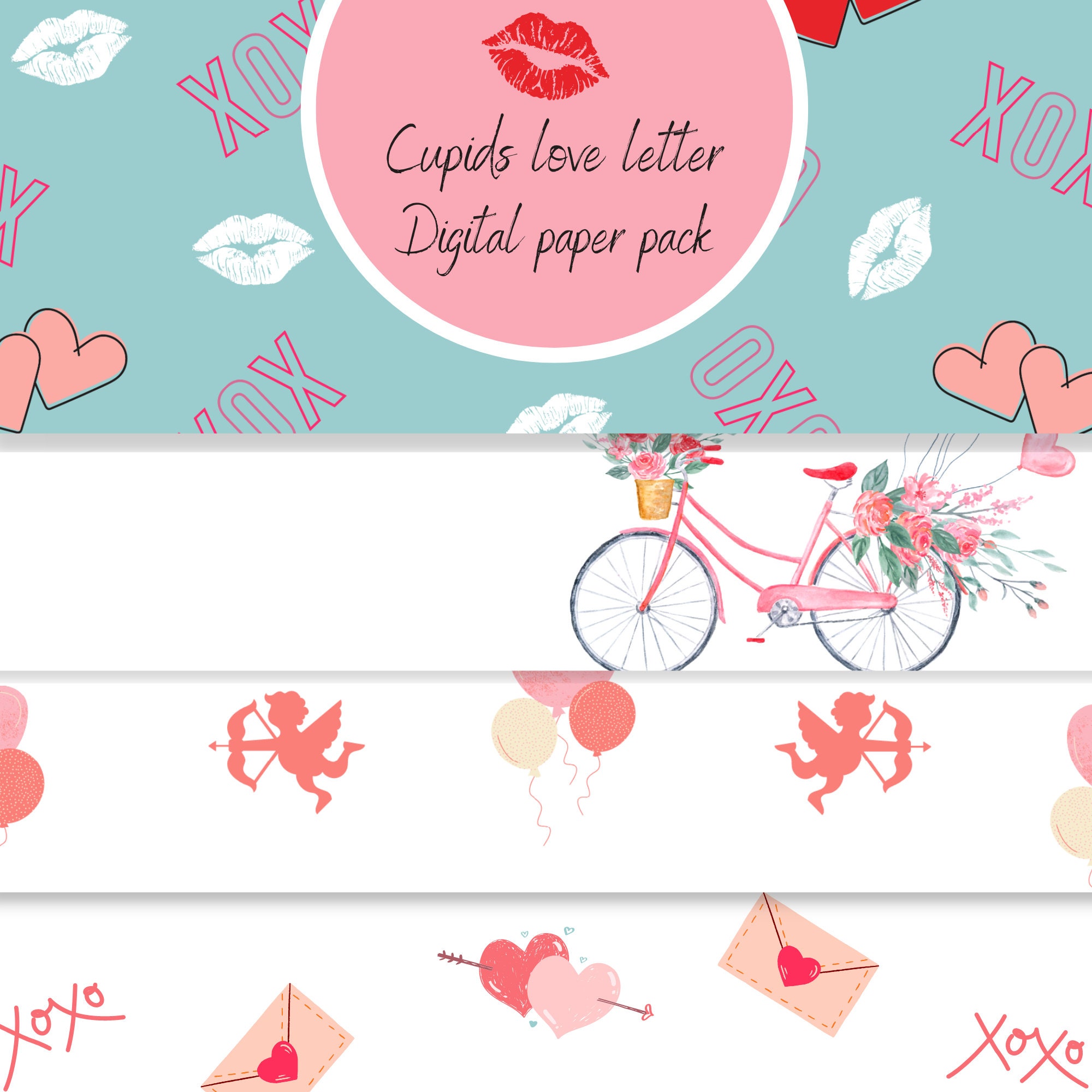Cupids' Hearts Digital Paper Pack, Valentine Papers, Digital ...