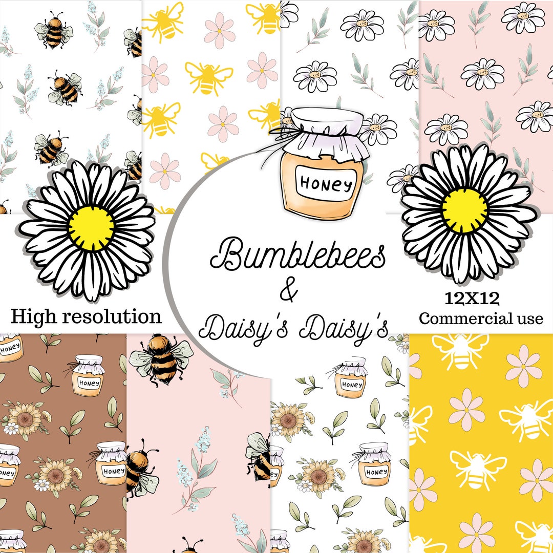 Bumblebee Digital Paper Pack, Daisy Clip Art, Sunflowers, Summer ...