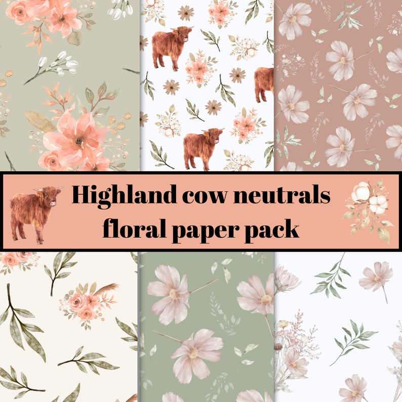 Highland Cow Digital Papers, Highland Cow Backgrounds, Digital Download ...