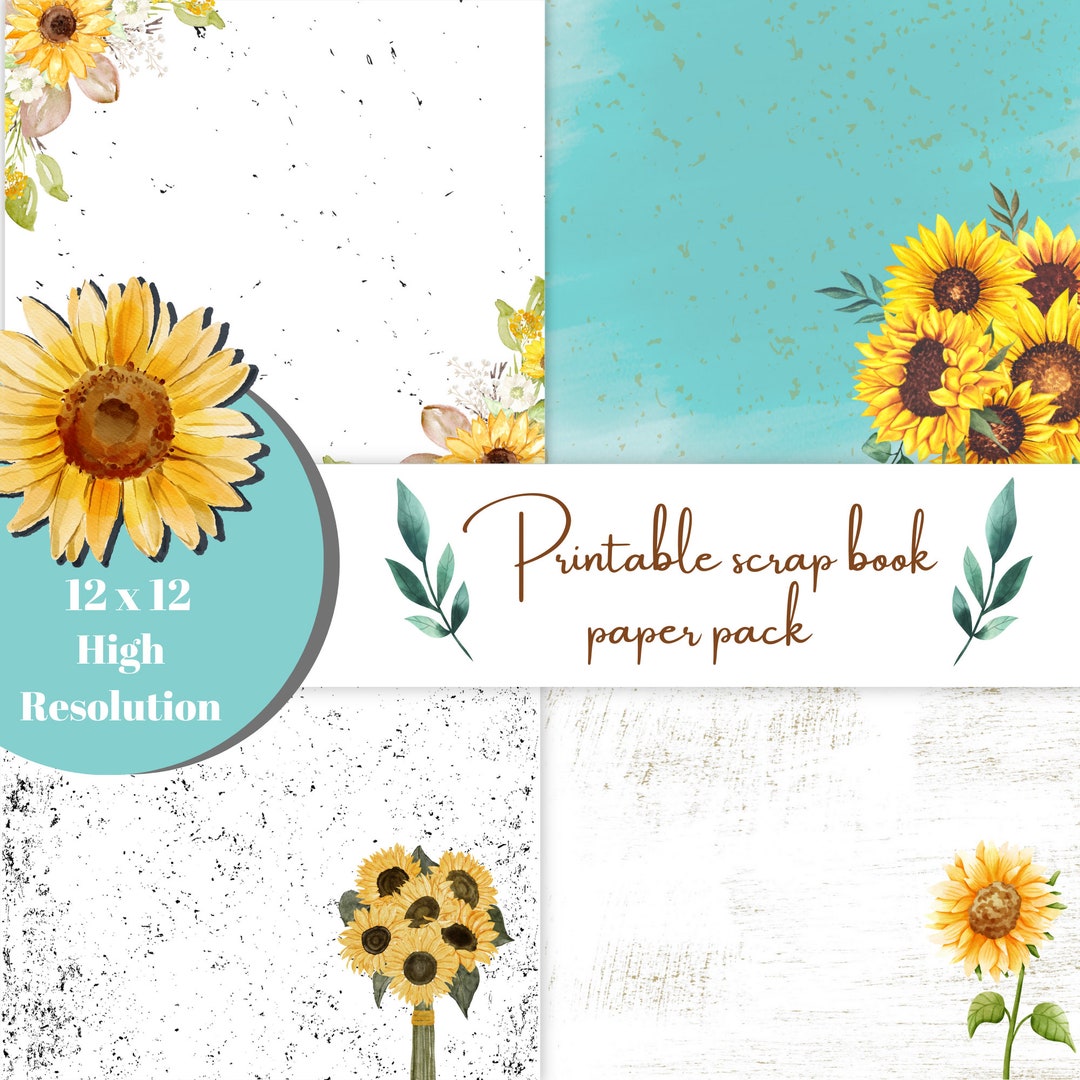 Sunflower Digital Paper Design, Floral Paper Pack, Junk Journal Pages ...